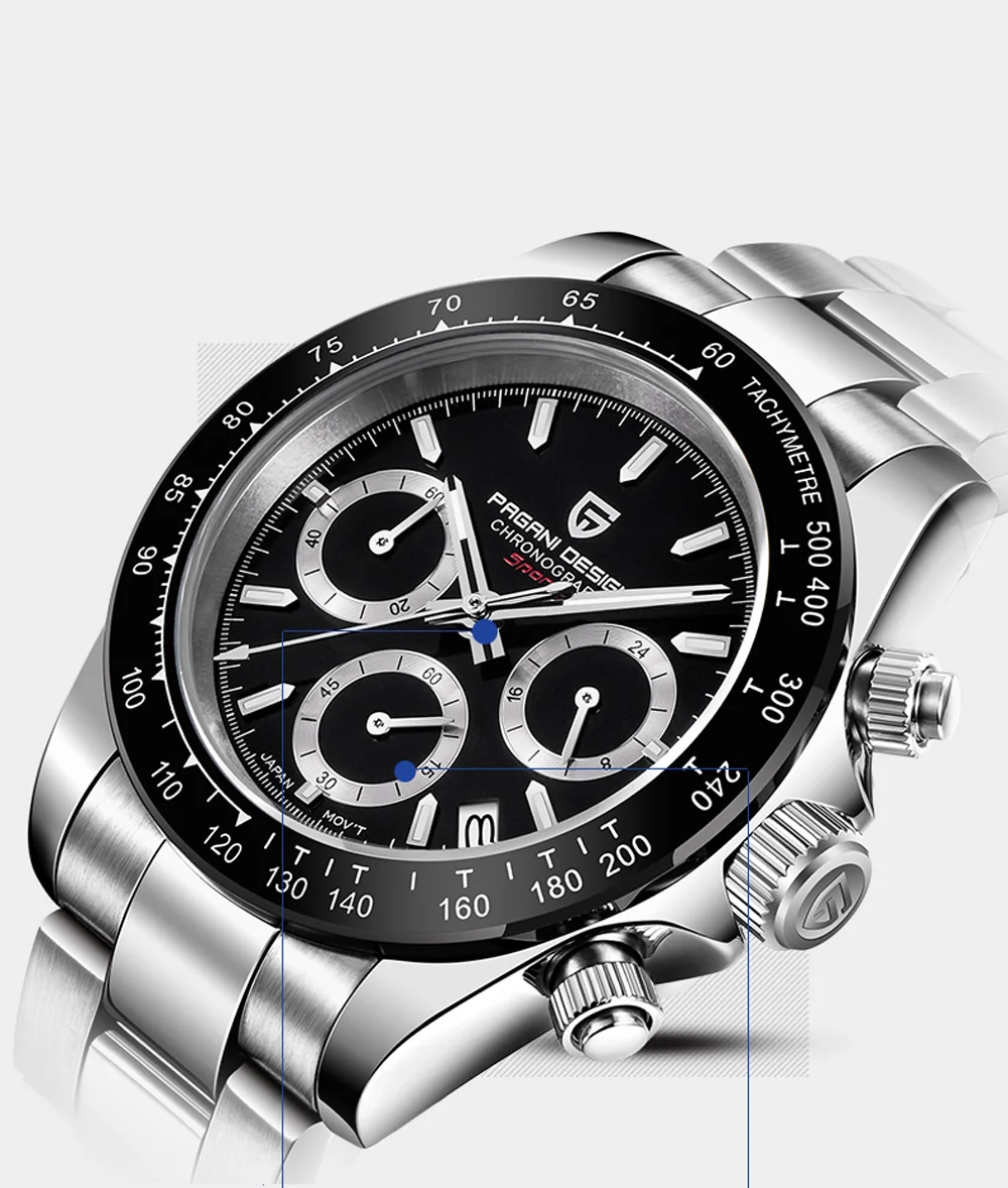 New PAGANI DESIGN Chronograph Luxury Quartz Wrist Watch For Men Automatic Date 100M Waterproof ...