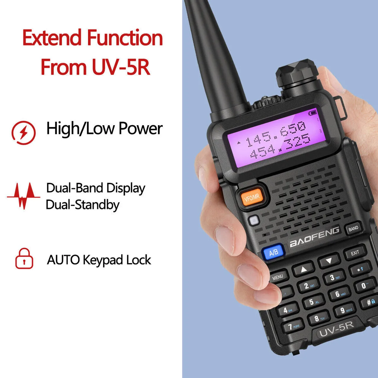 1-2PCS BAOFENG UV-5R 5W Dual Band FM Two Way UHF/VHF Ham Radio Two Way Walkie Talkie + Free ...