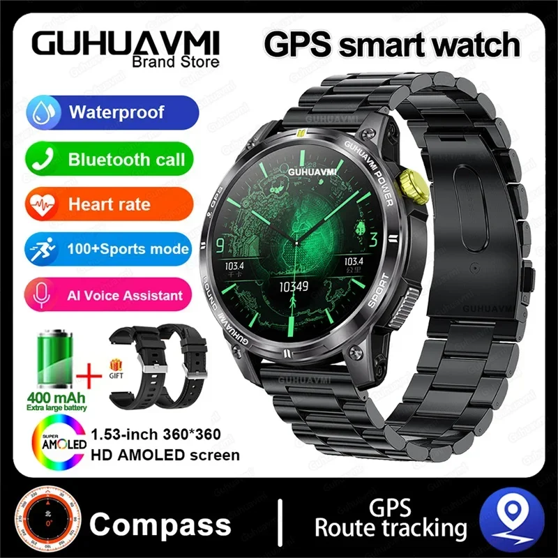 2024 New Outdoor Military GPS Smart Watch Men AMOLED HD Screen Heart ...
