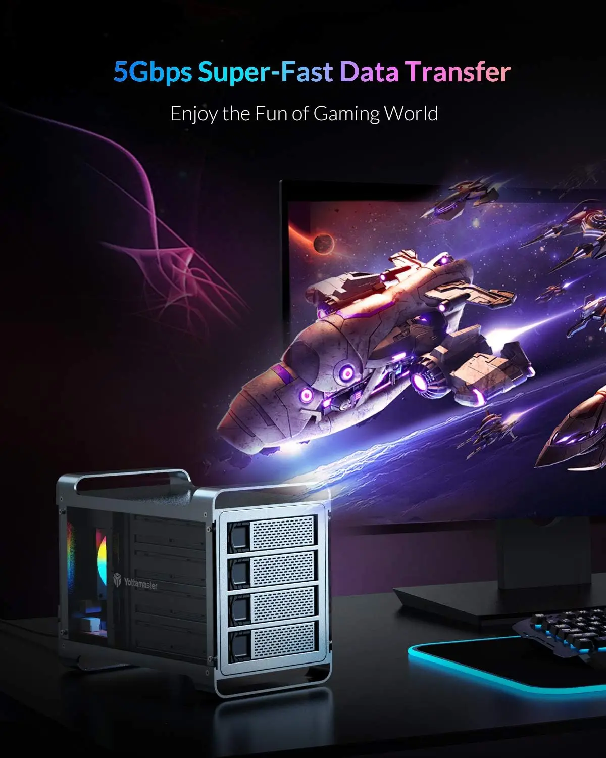 Yottamaster 4-Slot RAID External Hard Drive Enclosure 2.5" & 3.5" SATA HDD/SSD Enclosure with ...