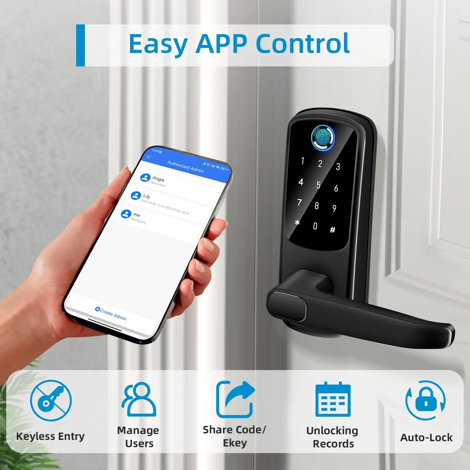 CIEPOJIT Smart Lock 5 In 1 Door Lock With Handle Biometric Technology ...