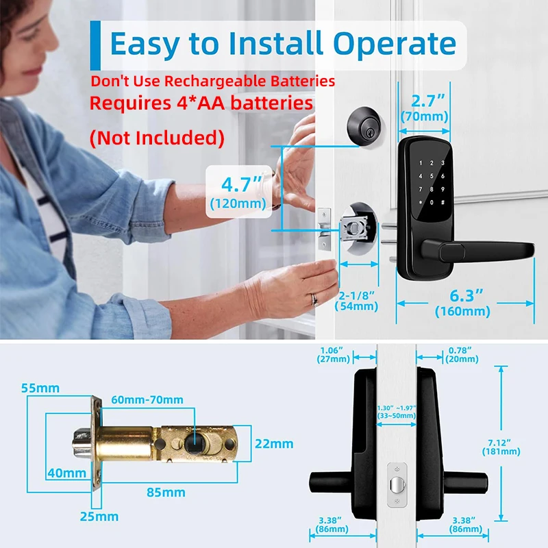 CIEPOJIT Smart Lock 5 In 1 Door Lock With Handle Biometric Technology ...