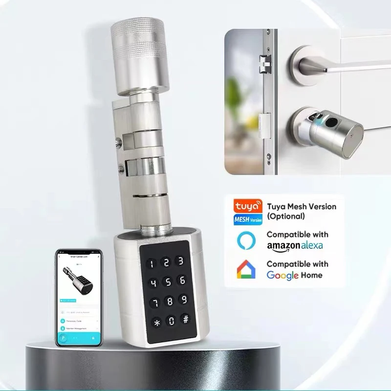 Tuya APP Fingerprint Cylinder Electronic Smart Door Lock Digital Keypad Code Key Card Remote ...